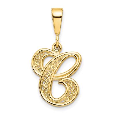 14K Yellow Gold Polished Script Filigree Letter C Initial Pendant ...