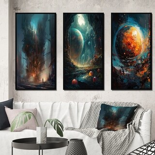 Designart "Look Into Space III" Space Framed Wall Art Set Of 3 Frame ...
