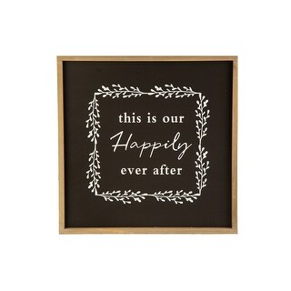 19 Inch Wood Wall Art, Happily Typography, White and Black - Bed Bath ...