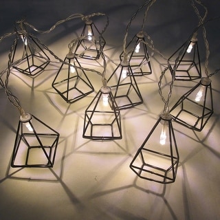 Geometric Pyramid Metal Lantern LED String Light Fairy Lights Battery ...