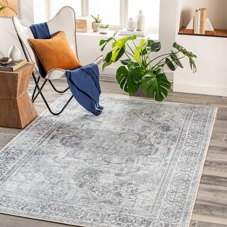 Domani Grove Machine Washable Distressed Grey Medallion Area Rug - Bed ...