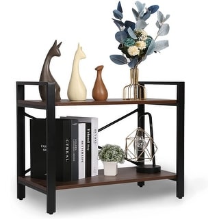 2 Tier Frame Bookshelf, 2 Shelf Wood and Metal Bookcase, with Open ...