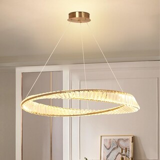 Modern LED Round Crystal Chandelier, Adjustable Height Large Pendant ...