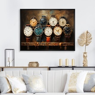 Designart "Vintage Watches Timekeeping II" Watches Black Wall Decor ...