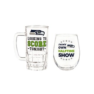 Seattle Seahawks, 17 oz Stemless Wine Glass and 16 oz Beer Mug Gift Set ...