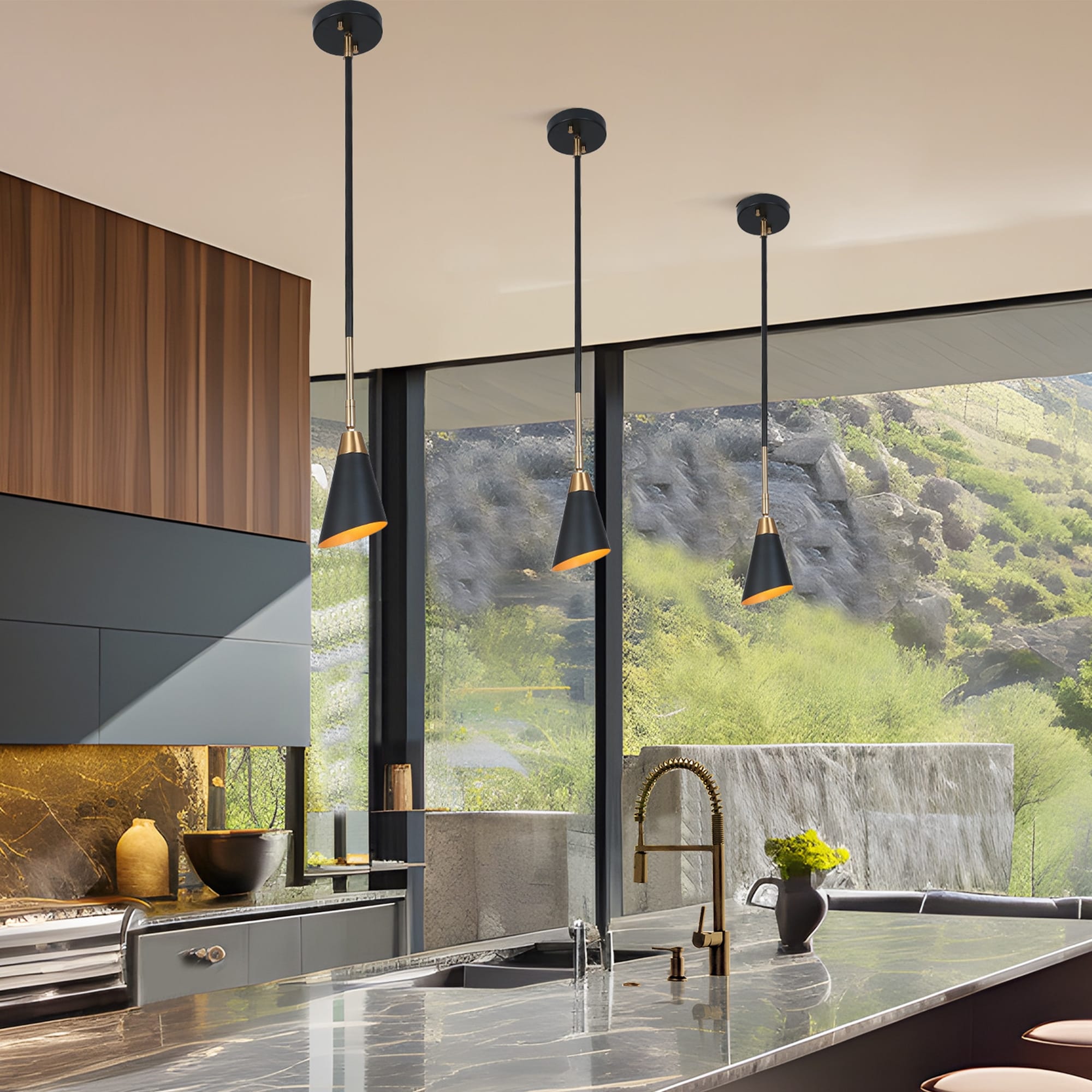 Modern Gold 1-Light Metal Pendant Lights for Dining Room Kitchen Island ...