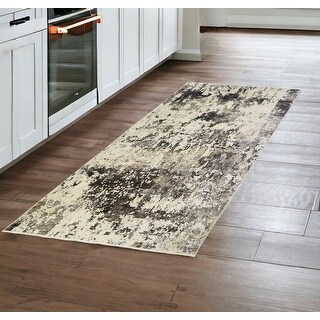 8feet Black Abstract Distressed Runner Rug With Fringe - 8' Runner ...