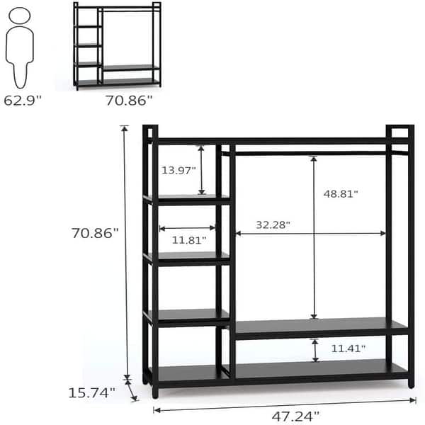 Free -Standing Closet Organizer Storage Shelves and Hanging Bar - Bed ...