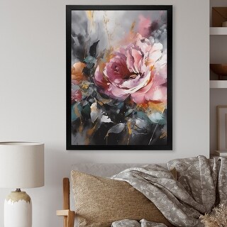Designart "Pink Romantic Roses" Floral Rose Framed Wall Art For Living ...