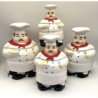 4PCs White Chef Hand Painted Ceramic Canister, Kitchen Storage Jar ...