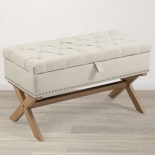 Button-Tufted Linen Storage Bench - Bed Bath & Beyond - 39136281
