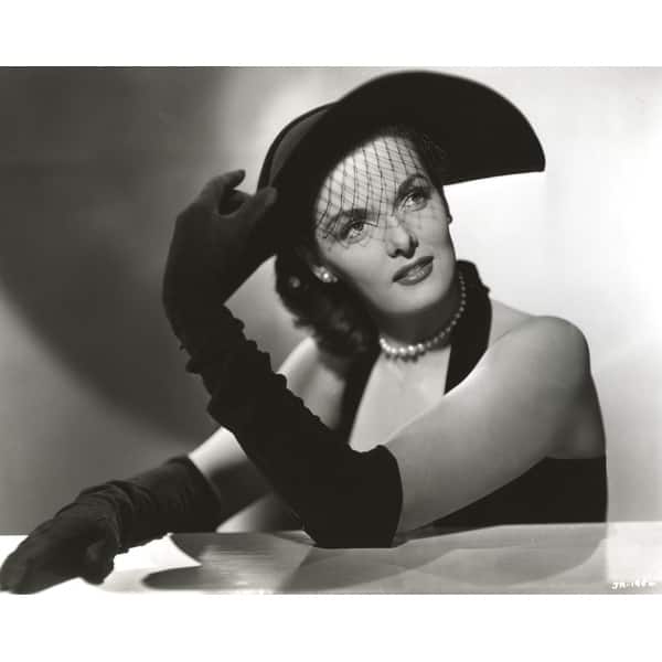 Jane Russell Portrait in Black Velvet Halter Dress and Velvet Gloves ...