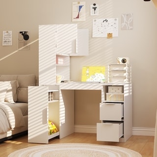 Study Desk with Pegboard Rolling Cabinet Space-Saving Home Office Desk ...