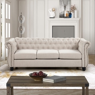 Morden Fort Chesterfield Tufted Velvet Sofa | Rolled Arm 3-Seater Couch ...