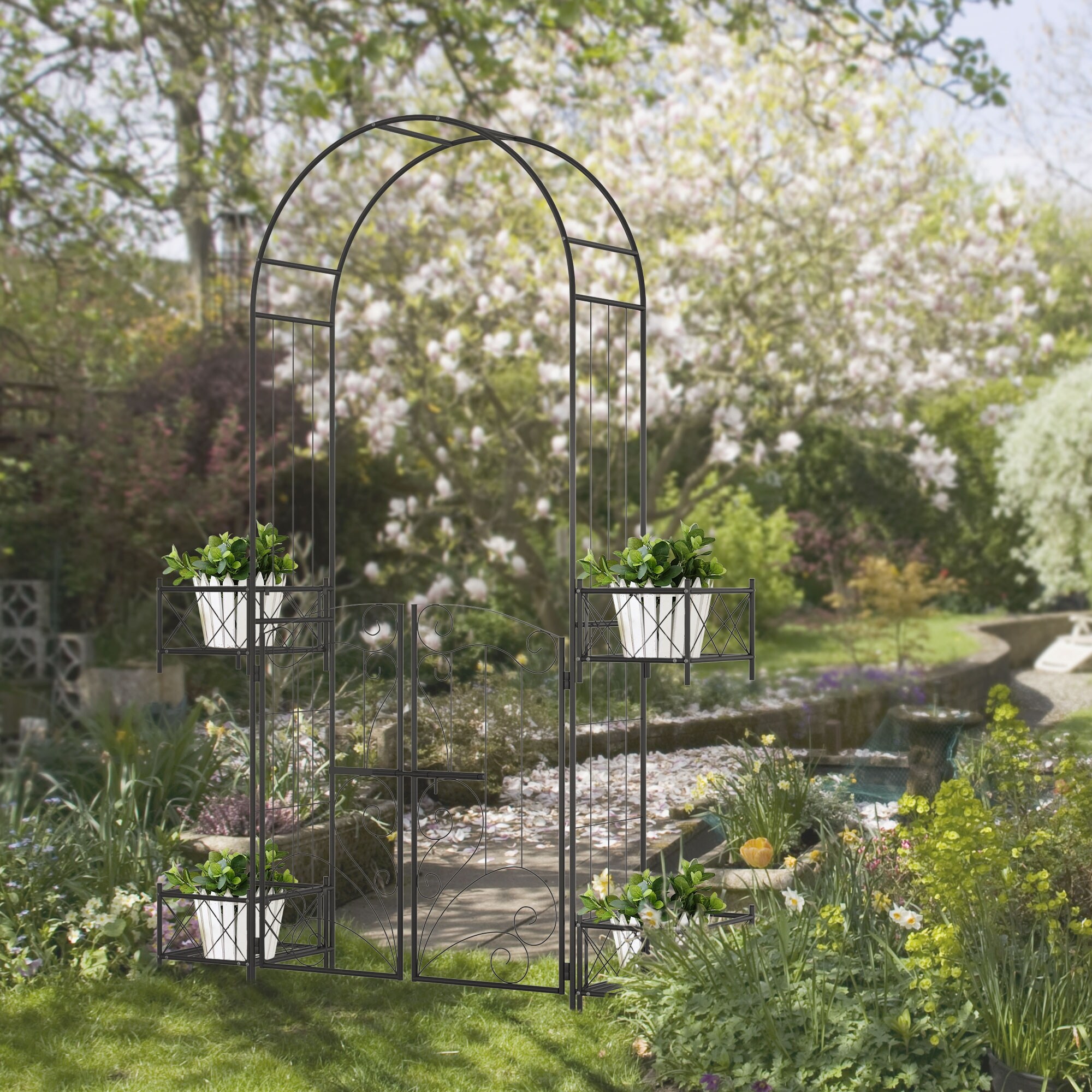 Black Iron Arbor with Gates and Planters - Bed Bath & Beyond - 38911261