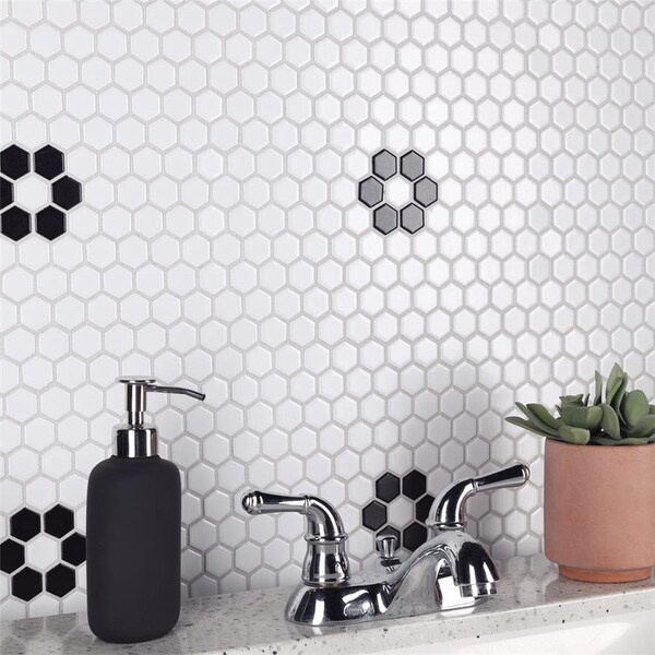 Merola Tile Metro 1" Hex Glossy Black 10-1/4"x11-7/8" Porcelain Mosaic ...
