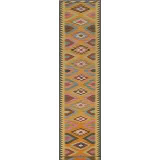 Geometric Kilim Multi-Color Runner Rug Flatweave Wool Carpet - 2'8" x ...