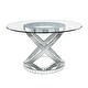 Dining Table with Glass Top and Interloped Circular Mirror Base, Silver ...