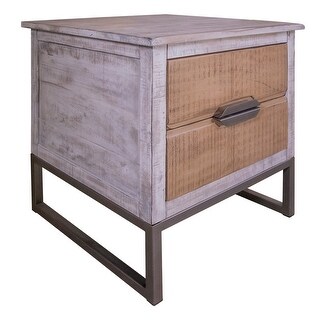 Dome 26 Inch Side End Table Mango Wood Distressed Hand Forged 2 Drawer ...