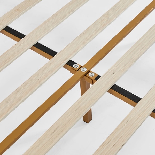 Metal Platform Bed Frame King Solid Wood Ribs Slat Support - Coffee ...