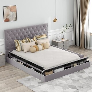 Platform Bed,Queen Size with Upholstered,Storage Space,Footboard,Gray ...