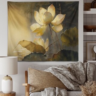 Designart 'Blooming Vintage Lotus In The Pond III' Floral Lotus Wall ...