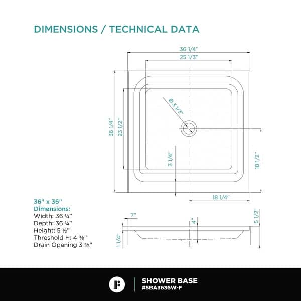 Fine Fixtures Single Threshold Acrylic Shower Base - Non-Slip Textured ...