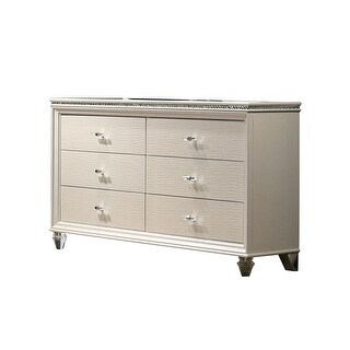 Wooden Dresser with Six Drawers in Pearl White Finish - Bed Bath ...