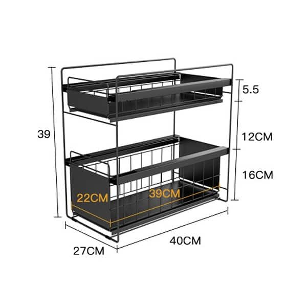 2-Tier Storage Rack with Sliding Storage Cabinet Organizer Shelf - Bed ...