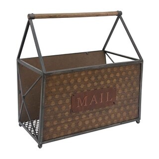 Wood and Metal Frame Basket with Handle and Typography, Brown and Gray ...