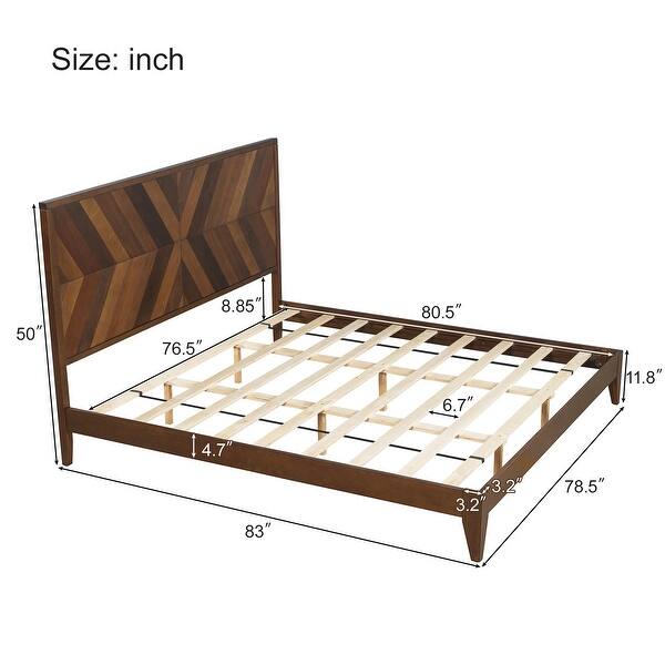 King/Queen/Full Walnut Platform Bed with Slat Supports for Bedroom ...