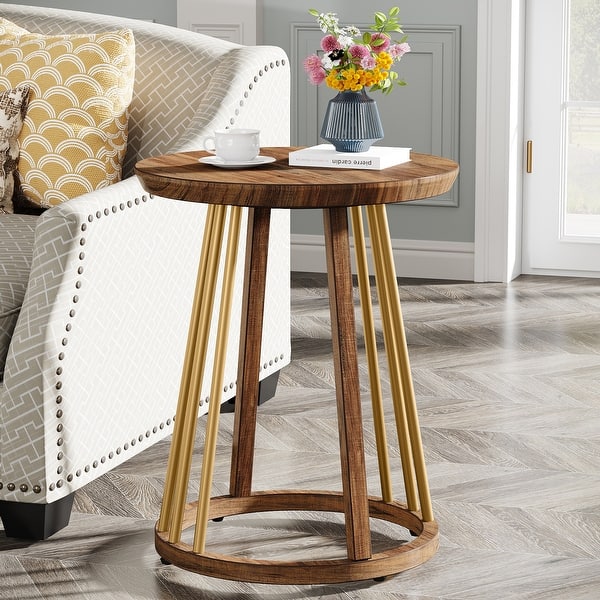 Round Side Table Gold End Table Modern Round Bedside Table Sofa Wood ...