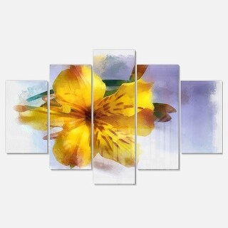 Designart 'Yellow Lily Hand-drawn Flower' Extra Large Floral Glossy ...