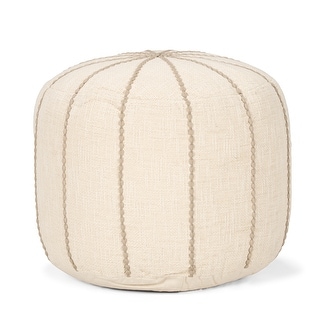 Sachi Beige w/ Stitching Pouf - Bed Bath & Beyond - 39920799