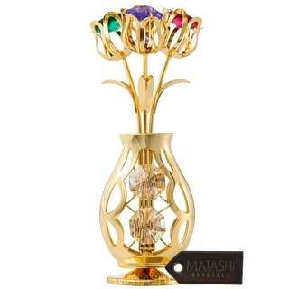 Matashi 24k Gold Plated Flowers Bouquet and Vase w/ Colorful Matashi ...
