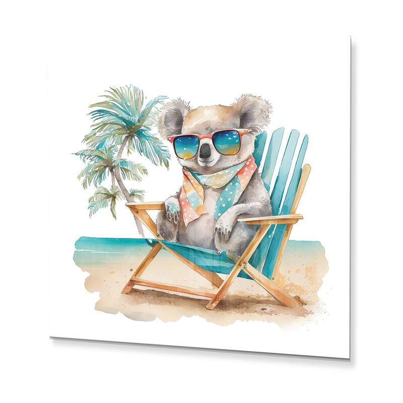 Designart 'Koala With Sunglasses On The Beach' Animals Koala Metal Wall ...