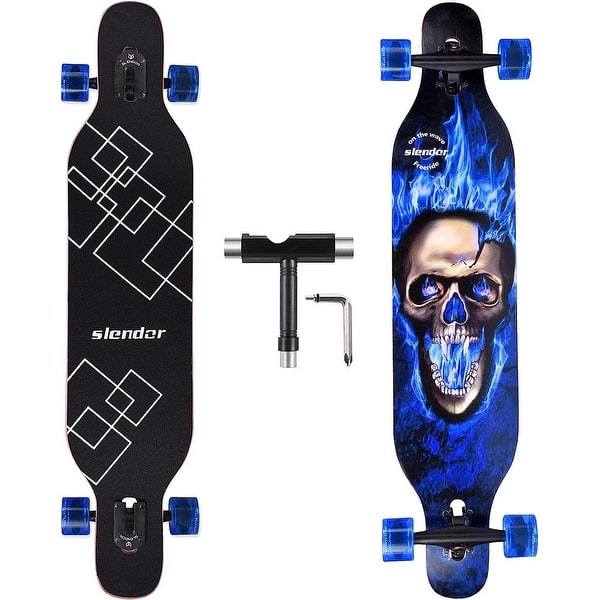 Blue Skull Longboard Skateboard 42 inch Drop Through Deck Complete ...