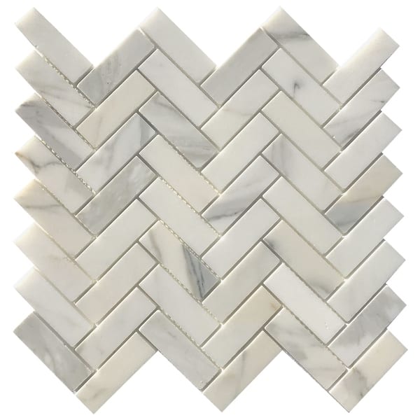 Calacatta Marble Herringbone 1" x 3" Honed Mosaic Tile - Bed Bath ...