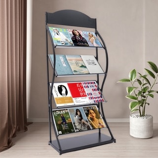 4-Layer Floor-Standing Magazine Rack Black Book Display Stand - 25.59 ...