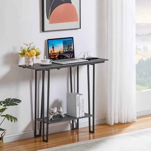 Industrial Rectangular Console Table with 2 Outlet and 2 USB Charging ...