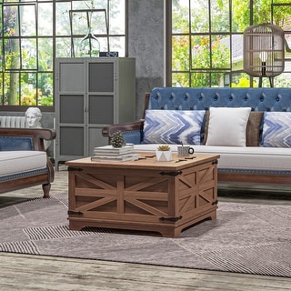 HOMCOM Farmhouse Coffee Table with Storage, Center Table with Hinged ...