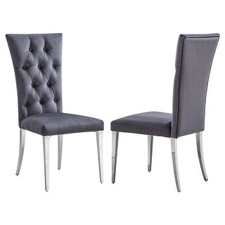 Luxurious Button Tufted White Velvet and Chrome Legs Dining Chairs (Set ...