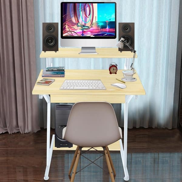 Computer Desk With Monitor Shelf Corner Study Writing Desk For Small ...