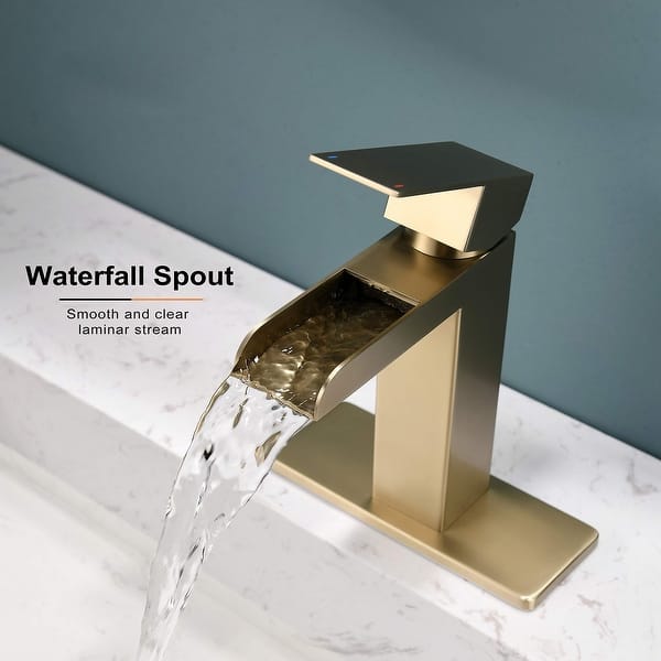PROOX Bathroom Waterfall Faucet Single Handle with Drain Assembly - On ...