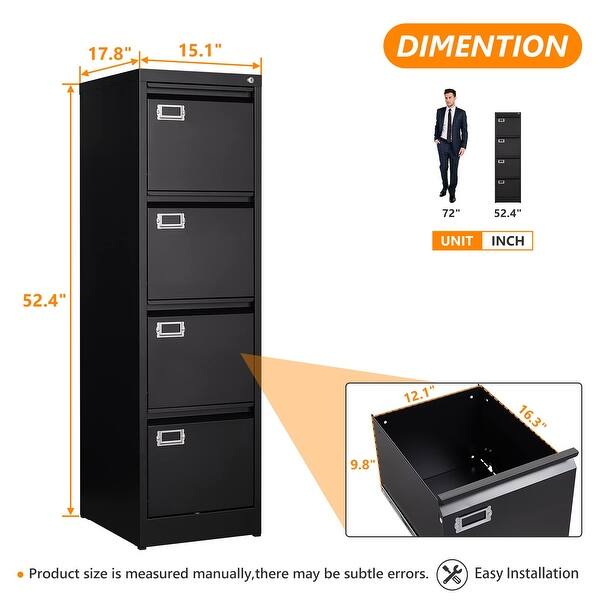 Metal Vertical File Storage Cabinet with Lock for A4 Legal/Letter Size ...