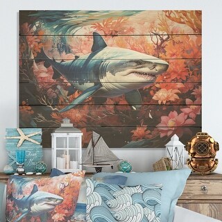 DESIGN ART "Lemon Shark Encounter Landscape" Coastal Coral Under Water ...