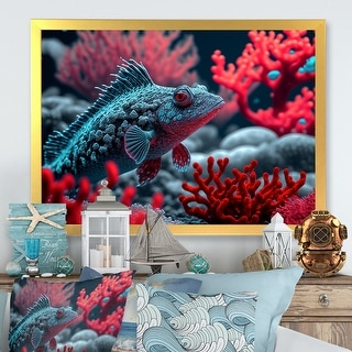 Designart "Tropical Fish In Blue And Red I" Animal Fish Framed Art ...