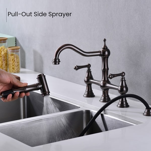Camille Bridge Dual Handles Kitchen Faucet With Pull-Out Side Spray in ...
