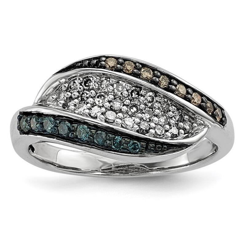 Curata 925 Sterling Silver White Champagne and Blue Diamond Ring ...