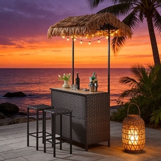 Gymojoy Outdoor Tiki Bar Set, Phuket 3-Piece Wicker Island Bar with ...